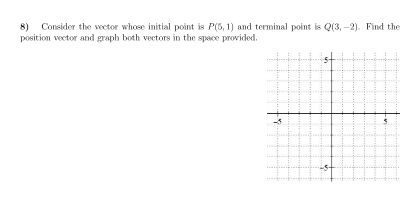Solved 8) Consider the vector whose initial point is P(5,1) | Chegg.com