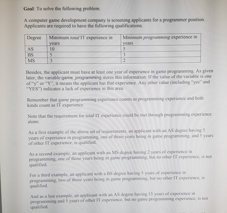 Goal: To solve the following problem, A computer game | Chegg.com