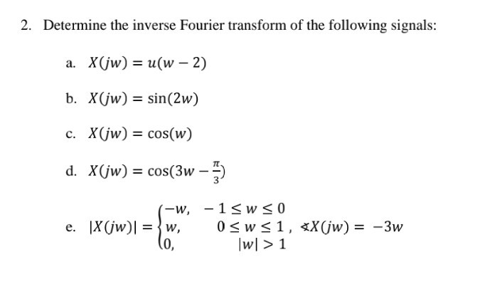 Solved 2. Determine the inverse Fourier transform of the | Chegg.com