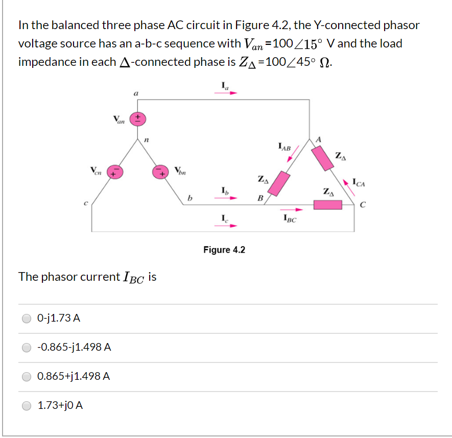 Solved In the balanced three phase AC circuit in Figure 4.2, | Chegg.com