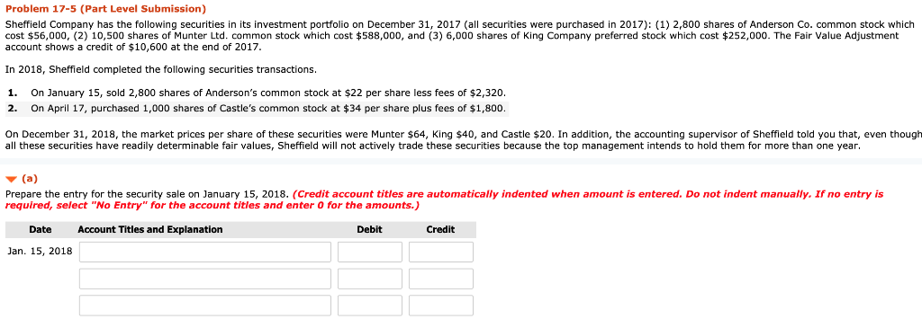Solved Problem 17-5 (Part Level Submission) Sheffield | Chegg.com