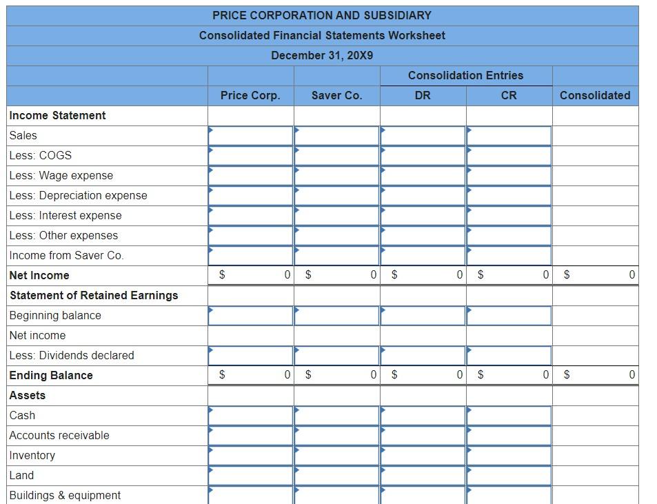 1. Record the basic consolidation entry. Record the | Chegg.com