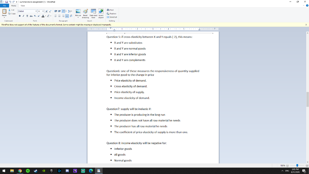 Solved X H = summer micro assignment (1) - WordPad Fic Home | Chegg.com