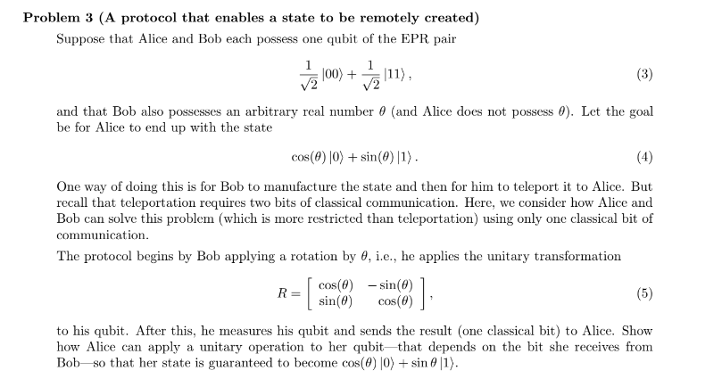 Solved Problem 3 (A protocol that enables a state to be | Chegg.com