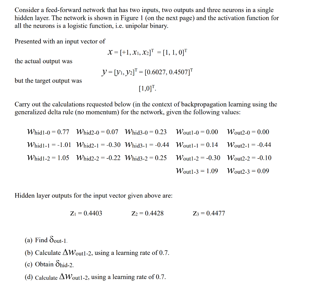 Consider a feed-forward network that has two inputs, | Chegg.com
