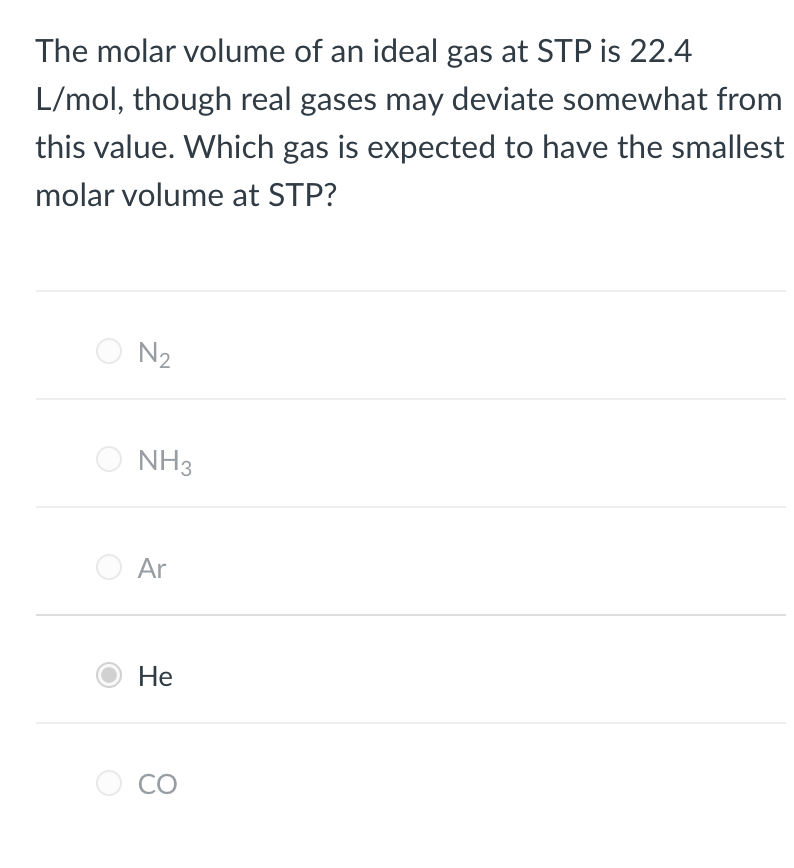 Solved The molar volume of an ideal gas at STP is 22.4 | Chegg.com