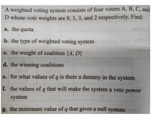 Solved A weighted voting system consists of four voters | Chegg.com