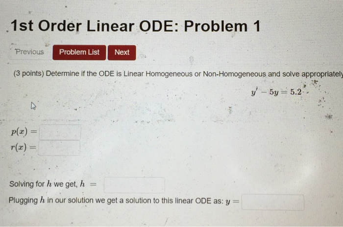 Solved .1st Order Linear ODE: Problem 1 Previous Problem | Chegg.com