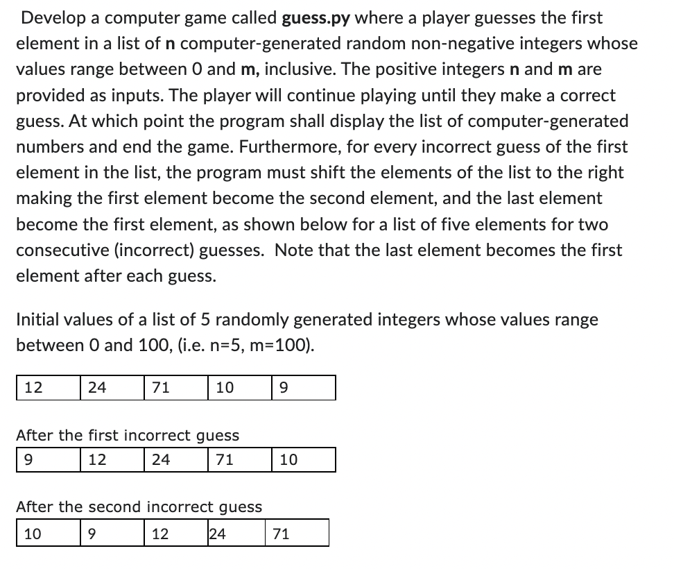 Solved Develop a computer game called guess.py where a | Chegg.com