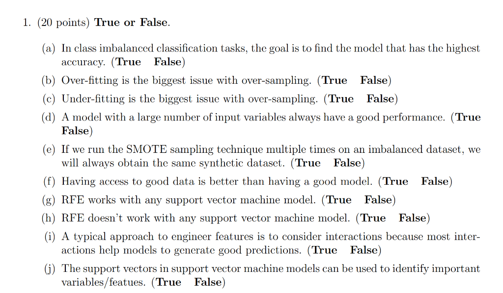 Solved 1. (20 points) True or False. a (a) In class | Chegg.com