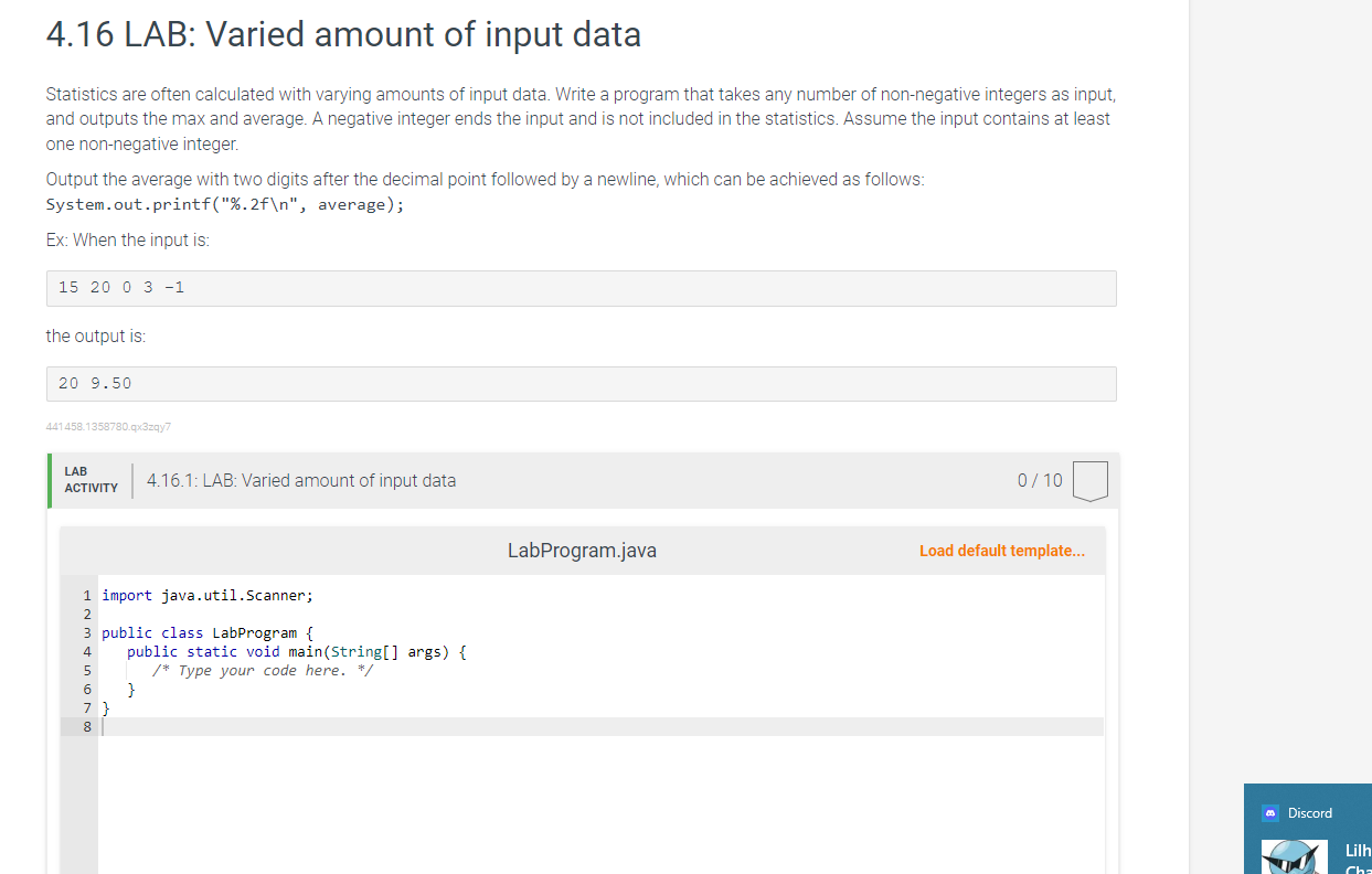 Solved 4 16 Lab Varied Amount Of Input Data Statistics Are