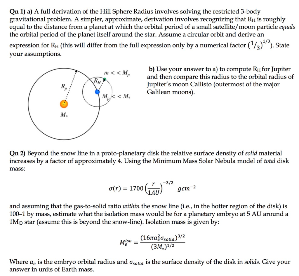Solved Qn 1) a) A full derivation of the Hill Sphere Radius | Chegg.com