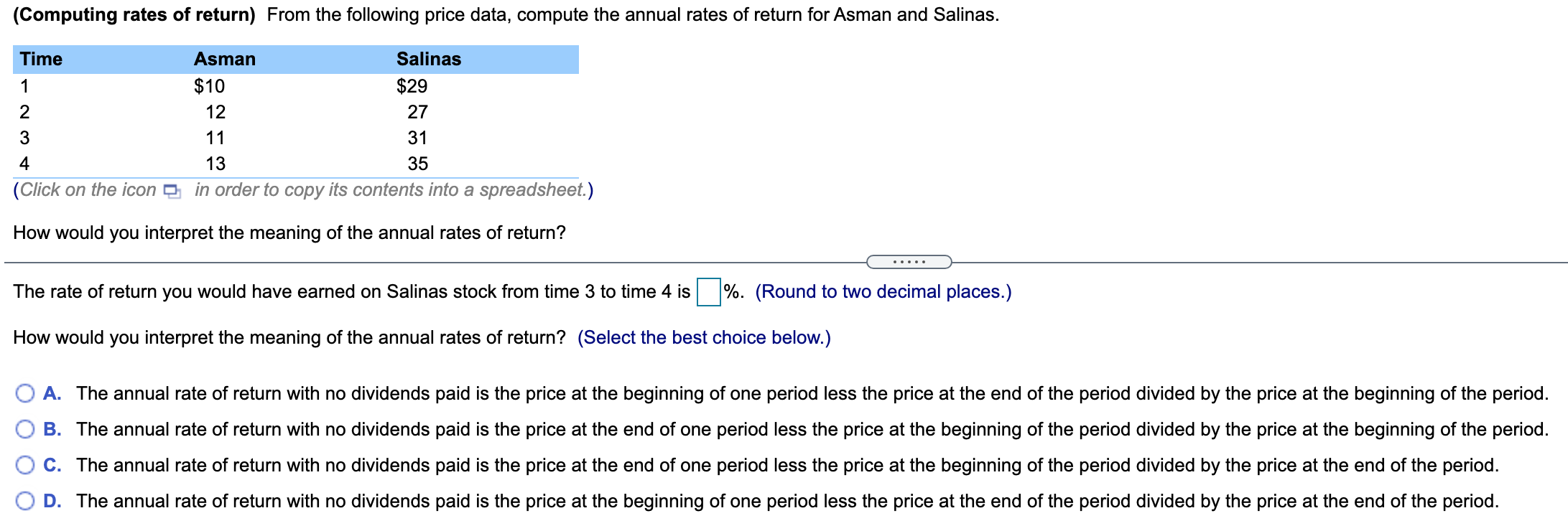 Solved (Computing rates of return) From the following price | Chegg.com