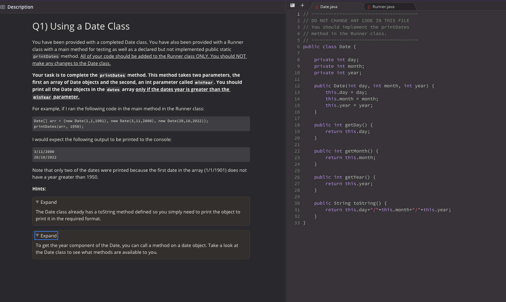 Solved On Using A Date Class You Have Been Provided With A Chegg