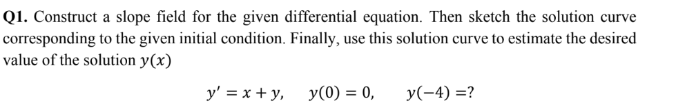 Solved Q1. Construct a slope field for the given | Chegg.com