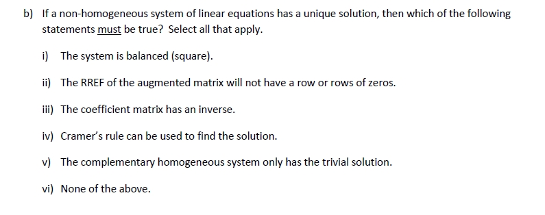 Solved b) ﻿If a non-homogeneous system of linear equations | Chegg.com