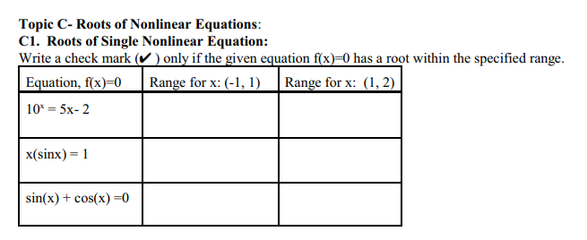 Solved Topic C- Roots of Nonlinear Equations: C1. Roots of | Chegg.com