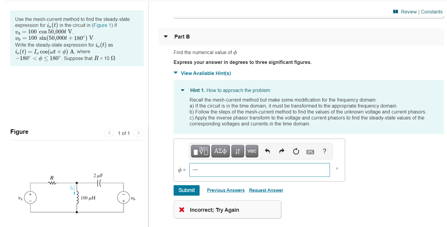 Solved Review Constants Part B Use the mesh-current method | Chegg.com