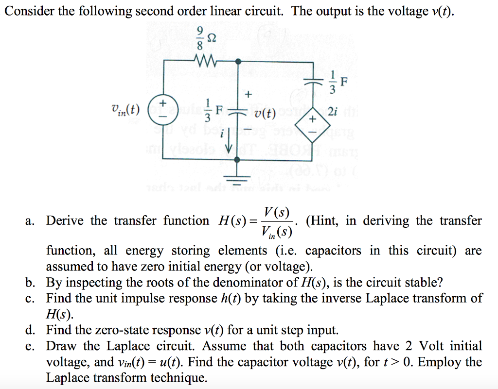 Solved Consider the following second order linear circuit. | Chegg.com
