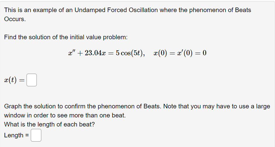Solved This is an example of an Undamped Forced Oscillation | Chegg.com