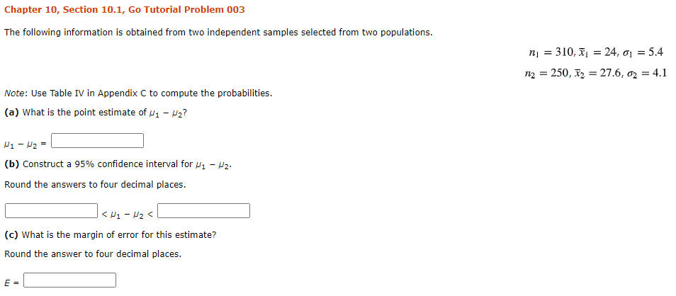 Solved Chapter 10, Section 10.1, Go Tutorial Problem 003 The | Chegg.com
