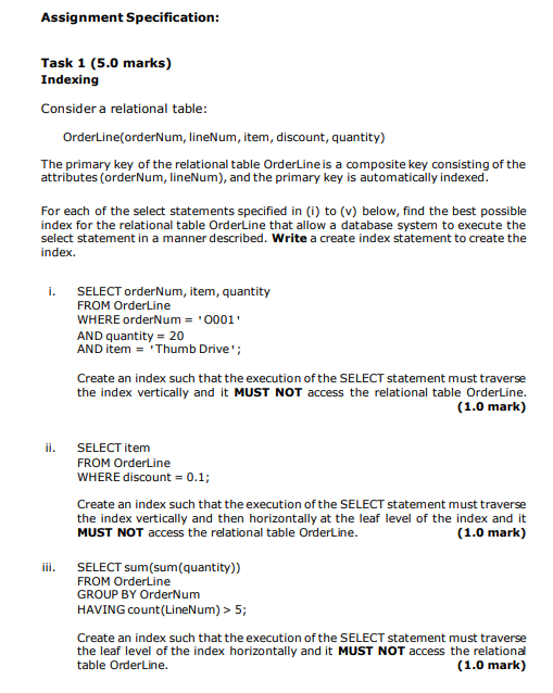 Solved Assignment Specification: Task 1 (5.0 marks) Indexing | Chegg.com
