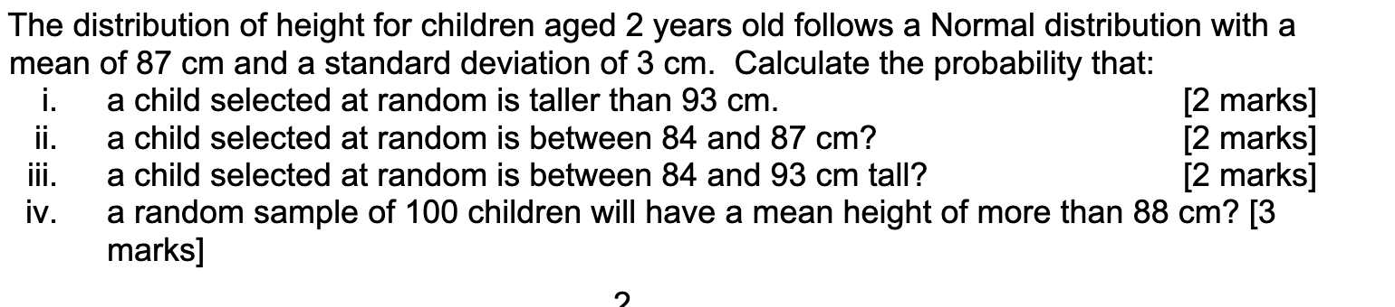 Solved The distribution of height for children aged 2 years | Chegg.com