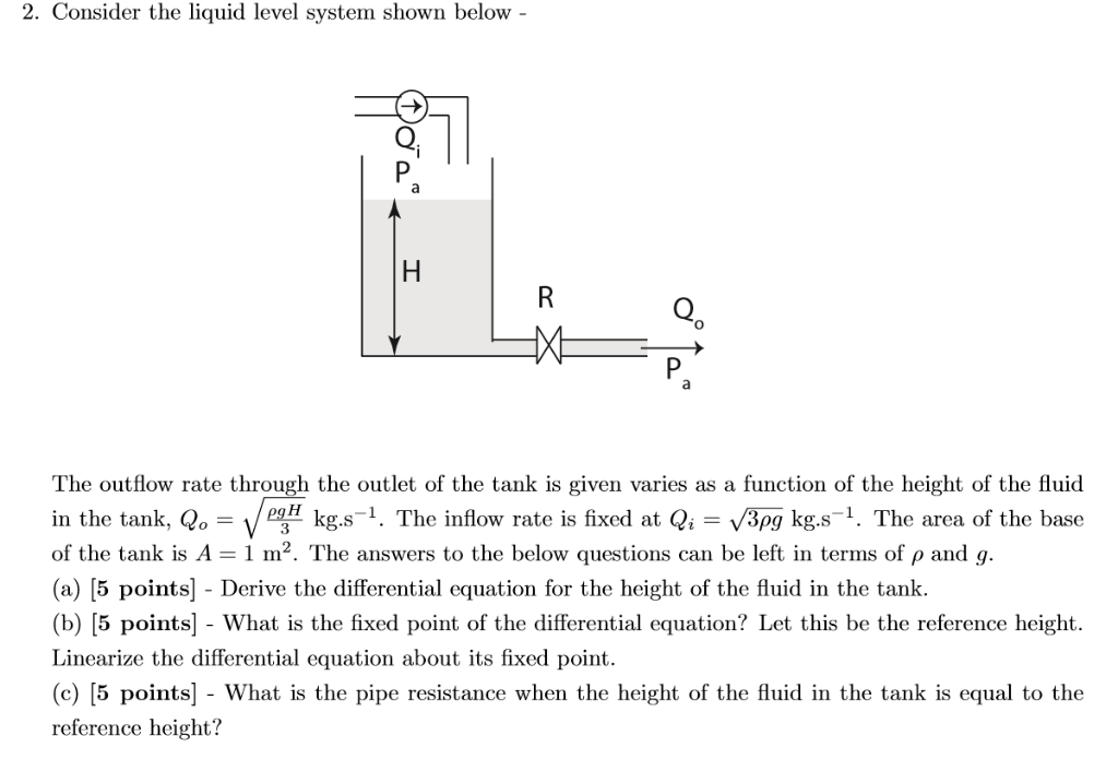 Solved 2. Consider the liquid level system shown below - 0 | Chegg.com