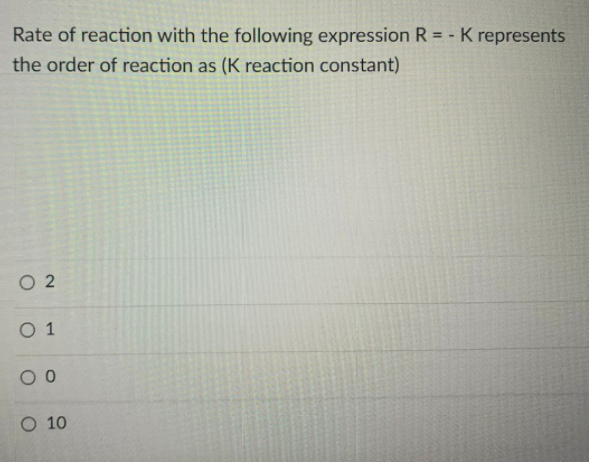 Solved Rate of reaction with the following expression R = -K | Chegg.com