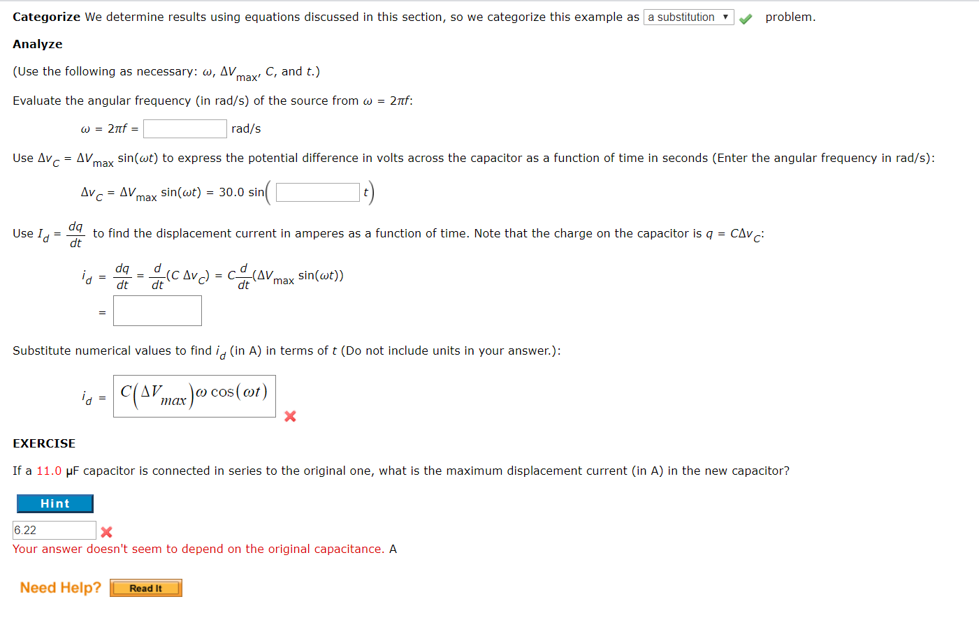 Solved Displacement Current in a Capacitor A sinusoidally | Chegg.com