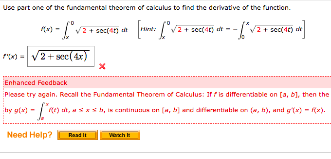 Solved Use part one of the fundamental theorem of calculus | Chegg.com