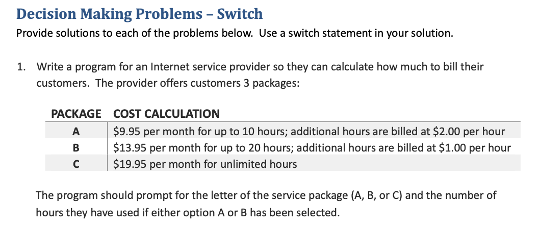 Solved Decision Making Problems - Switch Provide solutions | Chegg.com