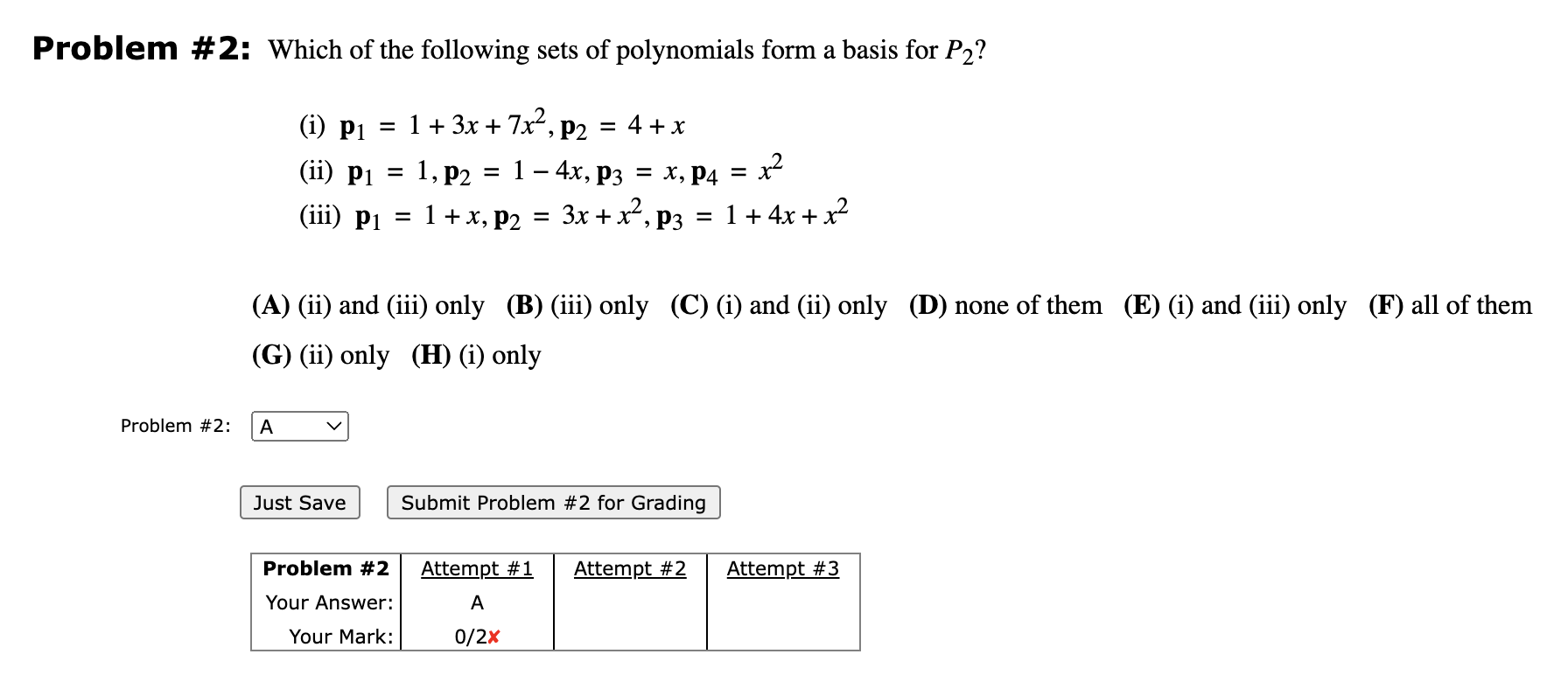 Solved oblem \#2: Which of the following sets of polynomials | Chegg.com