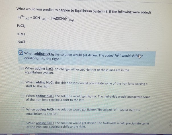 Solved What would you predict to happen to Equilibrium | Chegg.com