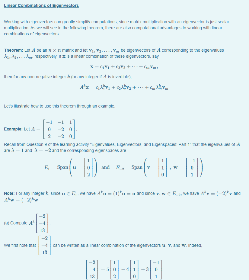Solved Linear Combinations of Eigenvectors Working with | Chegg.com