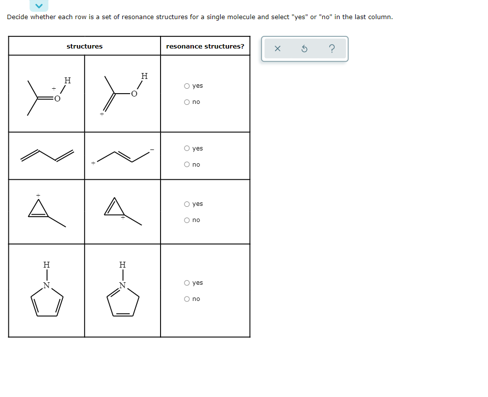 Solved Decide whether each row is a set of resonance | Chegg.com