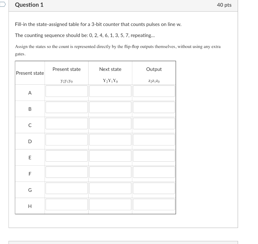 Fill-in the state-assigned table for a 3-bit counter | Chegg.com