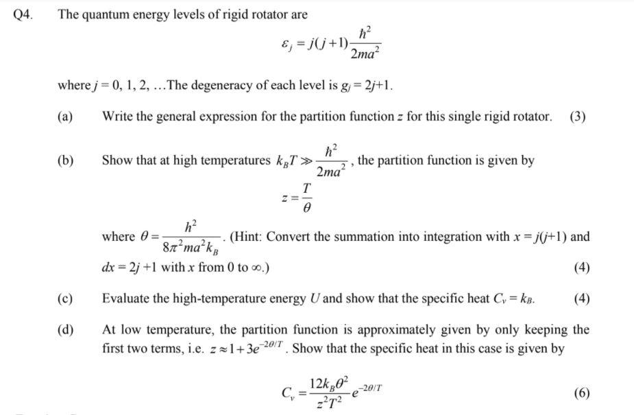 Solved Q4. The quantum energy levels of rigid rotator are አት | Chegg.com