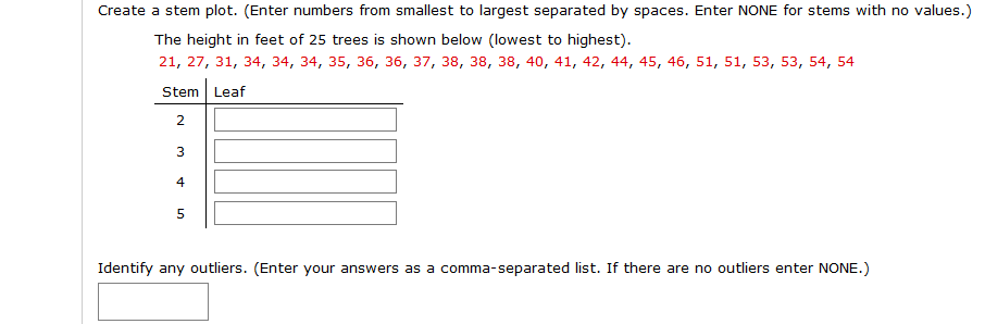 Solved Create a stem plot. (Enter numbers from smallest to | Chegg.com