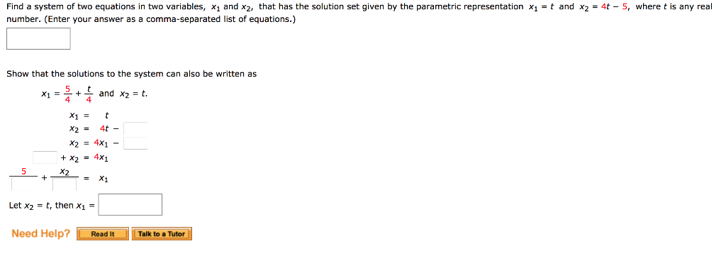 Solved Find a system of two equations in two variables, x1 | Chegg.com