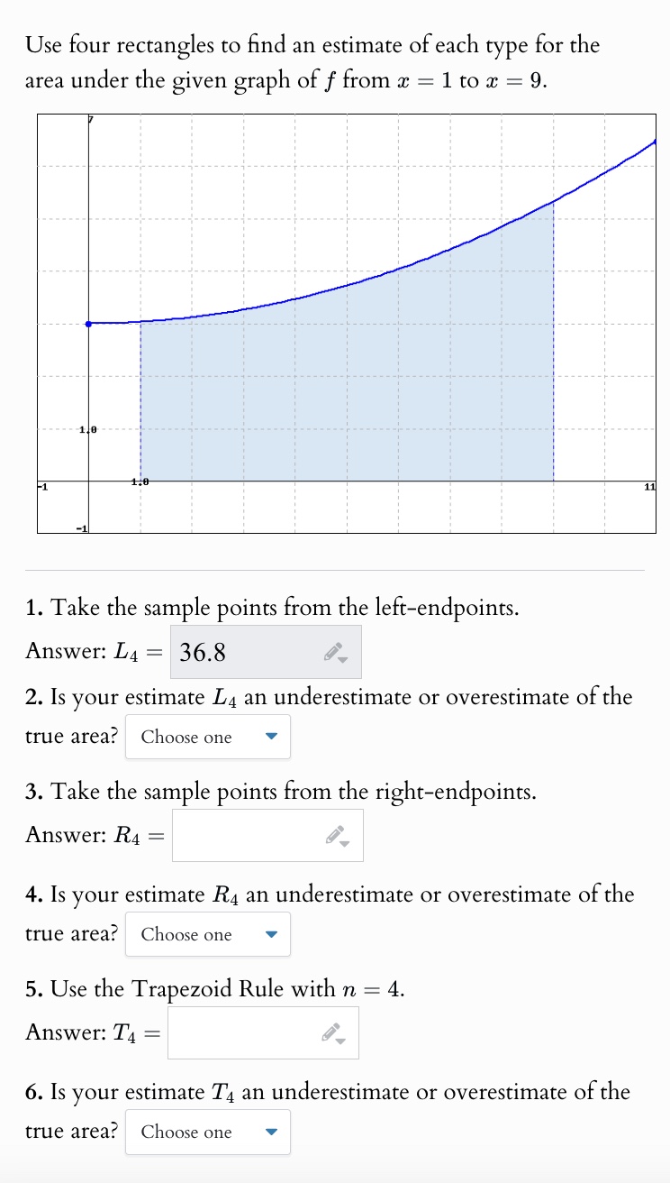 Solved Use four rectangles to find an estimate of each type | Chegg.com