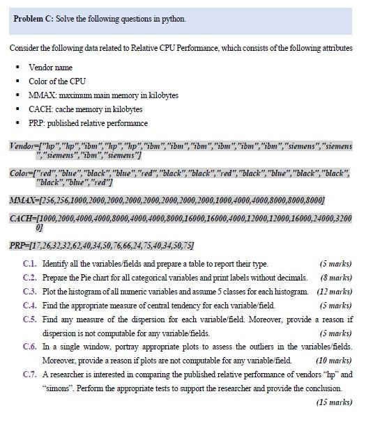 Solved Problem C: Solve the following questions in python. | Chegg.com