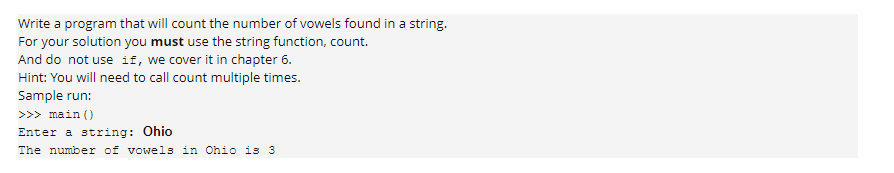 Solved Write a program that will count the number of vowels | Chegg.com