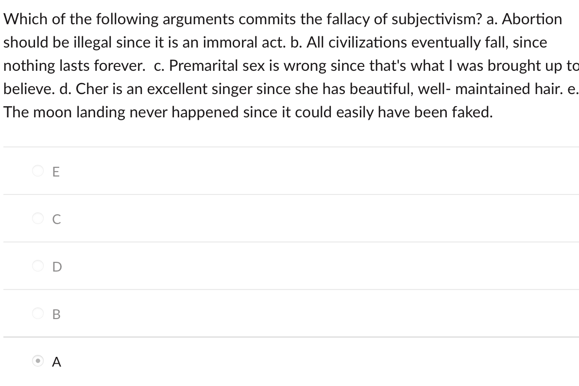 Solved Which of the following arguments commits the fallacy | Chegg.com