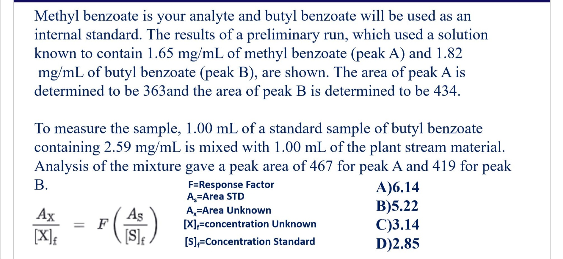 Solved Methyl benzoate is your analyte and butyl benzoate | Chegg.com