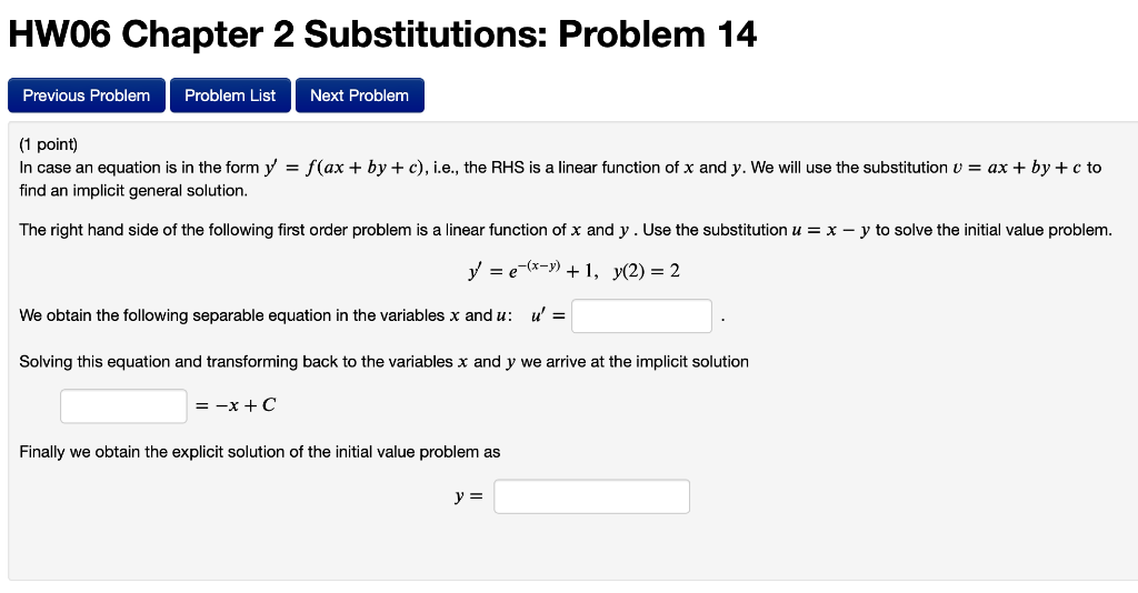Solved HW06 Chapter 2 Substitutions: Problem 14 (1 point) In | Chegg.com