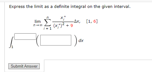 Solved Express the limit as a definite integral on the given | Chegg.com