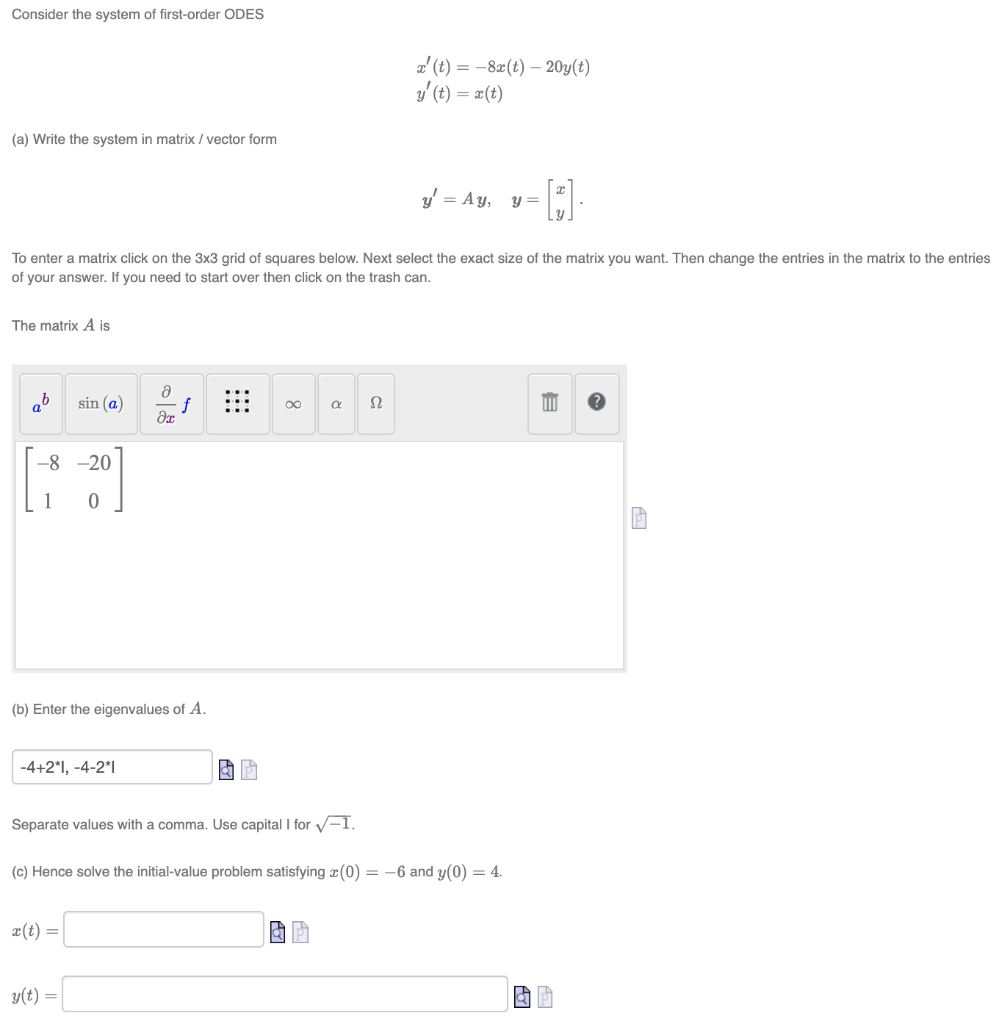 Solved Consider The System Of First Order Odes X T
