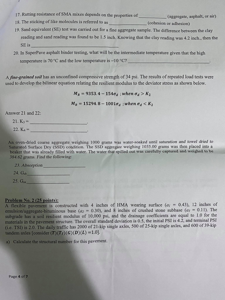 Calculate the equivalent single axle load for the | Chegg.com