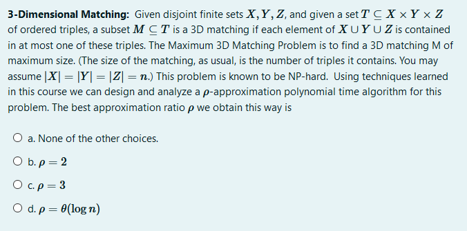 3-Dimensional Matching: Given disjoint finite sets X, | Chegg.com